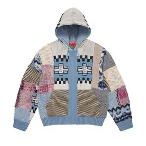 Supreme Patchwork Zip Up Hooded Sweater - Blue