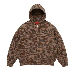 Supreme Small Box Zip Up Hooded Sweatshirt With Tiger Print - Brown