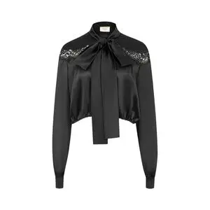 Saint Laurent Satin Blouse With Lace Detail