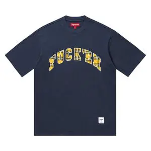 Supreme Fuck Em" Plaid Graphic Short Sleeve Top - Blue