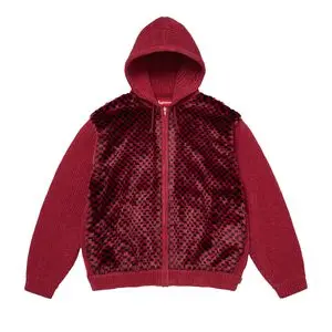 Supreme Checkerboard Faux Fur Zip Up Hooded Sweater