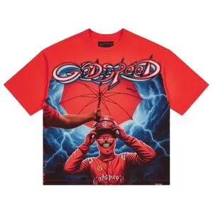 GODSPEED Supreme Reign" Graphic T-shirt - Red