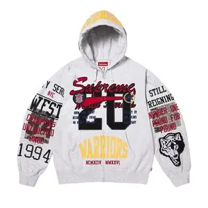 Supreme Warriors Appliqué Zip Up Hooded Sweatshirt - Grey