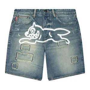 ICECREAM Chocolate Chip" Graphic Print Denim Shorts