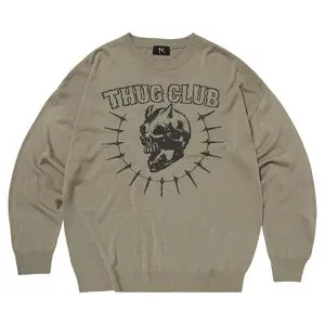 THUG CLUB Riding Skull Knit Sweater