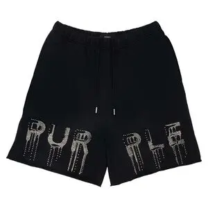 PURPLE BRAND Hwt Fleece Embellished Raw Edge Hem Shorts