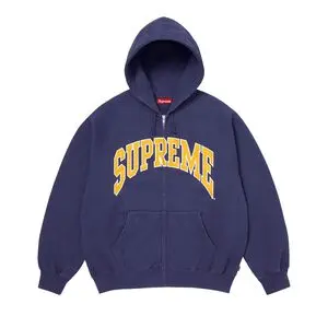 Supreme Cracked Raglan Zip Up Hooded Sweatshirt - Blue