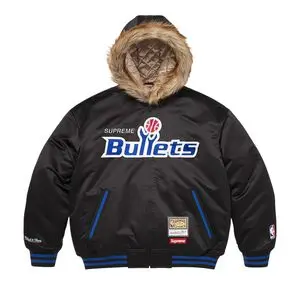 Supreme X Mitchell & Ness Teams Hooded Satin Varsity Jacket - Black