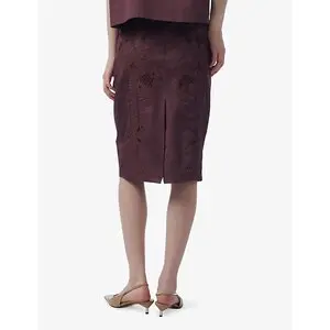 LEEM Embroidered Cotton-blend Pencil Skirt