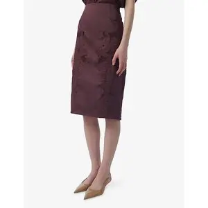 LEEM Embroidered Cotton-blend Pencil Skirt