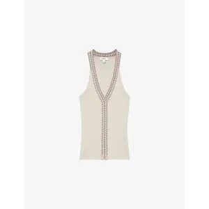 REISS Nora Contrast-trim Ribbed Knitted Vest - Neutral