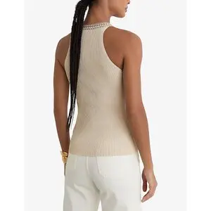 REISS Nora Contrast-trim Ribbed Knitted Vest - Neutral