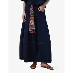 LEEM Tie-waist Denim Maxi Skirt