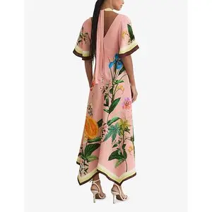 REISS Flossy Floral Print Cut-out Woven Midi Dress