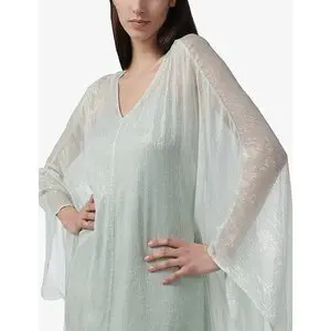 LEEM Striped V-neck Metallic-woven Kaftan