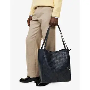 Bottega Veneta Woven Leather Tote Bag - Midnight-silver