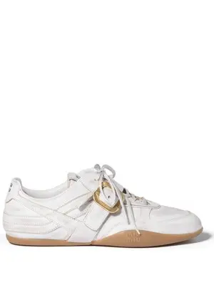 Miu Miu Gymnasium Leather Sneakers With Strap And Buckle - White