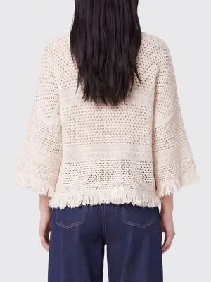 Max Mara Cotton Openwork Knit Jumper With Fringed Hem - Ecru