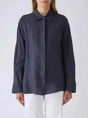 Max Mara Linen Shirt With Classic Collar - Navy