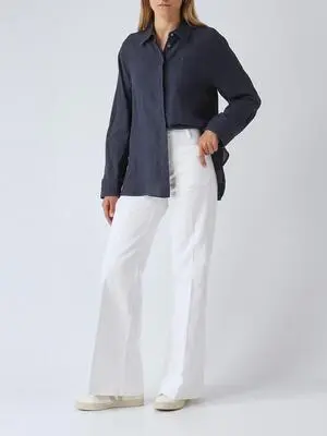 Max Mara Linen Shirt With Classic Collar - Navy