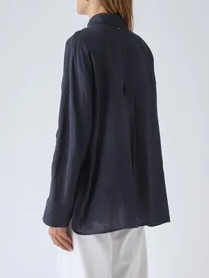 Max Mara Linen Shirt With Classic Collar - Navy