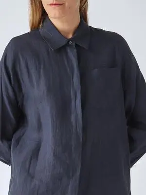 Max Mara Linen Shirt With Classic Collar - Navy