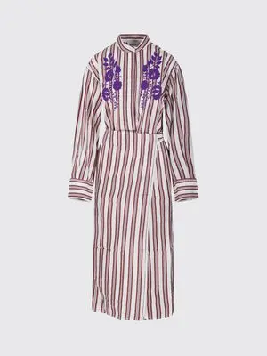 Antik Batik Striped And Floral Cotton Long Wrap Shirt Dress With Mandarin Collar