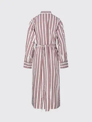 Antik Batik Striped And Floral Cotton Long Wrap Shirt Dress With Mandarin Collar