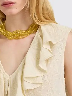 Momoni Sleeveless Cotton Blouse With Ruffle Embellishment