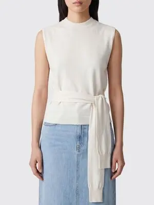 RÓHE Sleeveless Knitted Jumper In Cotton And Cashmere With Waist Belt - White