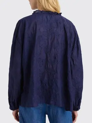 Momoni Relaxed Fit V-neck Cotton Voile Shirt With Dropped Shoulders