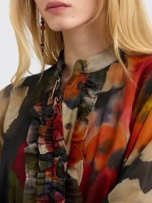 Momoni Short-sleeved Floral Print Cotton Shirt With Mandarin Collar