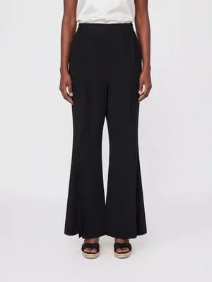 MES DEMOISELLES High-waisted Flared Silk Trousers - Black
