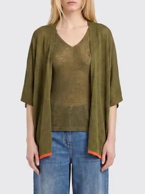 Momoni Open-front Cardigan In Linen Blend With Contrast Trims - Sage