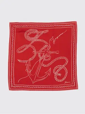 Jacquemus Ancre Square Silk Scarf With Graphic Print And Lettering Logo