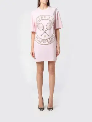 Philipp Plein Tennis Club Rhinestone Logo Cotton Sheath Mini Dress