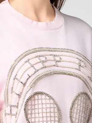 Philipp Plein Tennis Club Rhinestone Logo Cotton Sheath Mini Dress