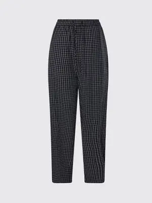 DUNST Straight Leg Check Cotton Blend Trousers With Elasticated Waist And Drawstring