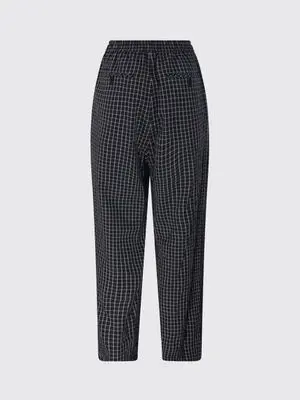 DUNST Straight Leg Check Cotton Blend Trousers With Elasticated Waist And Drawstring