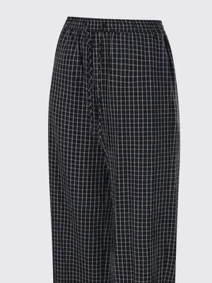 DUNST Straight Leg Check Cotton Blend Trousers With Elasticated Waist And Drawstring