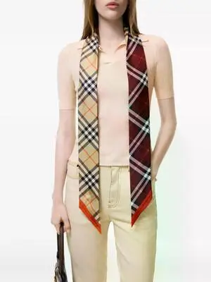 Burberry Skinny Contrast Check Silk Scarf - Neutrals