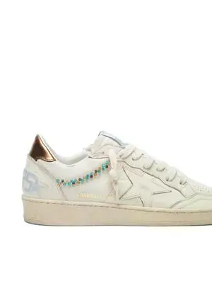 GOLDEN GOOSE Ball Star Nappa Leather Sneakers With Embellishments - Neutrals