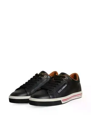 Dolce & Gabbana Leather Low-top Sneakers With Logo Patch And Striped Sole
