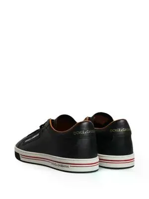 Dolce & Gabbana Leather Low-top Sneakers With Logo Patch And Striped Sole