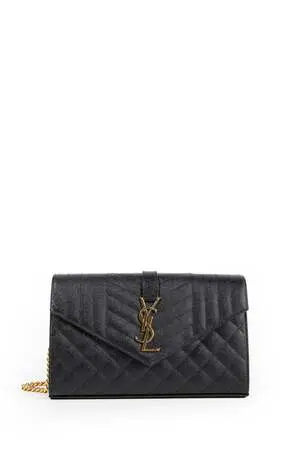 Saint Laurent Monogram Chain Wallet In Mix Matelass - Black