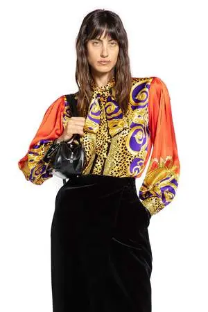 Versace Cheetah Barocco Silk Lavallière Shirt - Multicolor