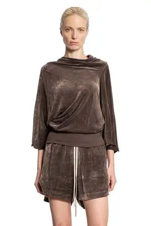 Rick Owens Darkdust Velvet Draped Cowl Neck Top