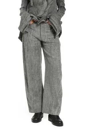 YEHUAFAN Ash- Washed Linen Twill Wide-leg Trousers