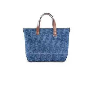 Fendi Ff Jacquard Denim-effect Shopping Bag - Blue