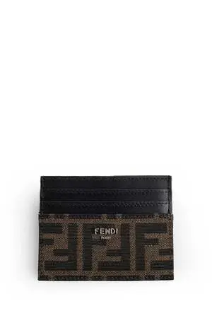 Fendi Ff Fabric And Leather Card Holder - Brown